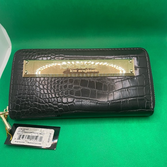 bebe | Bags | Nwt Bebe Los Angeles Black Abigail Croco Continental ...